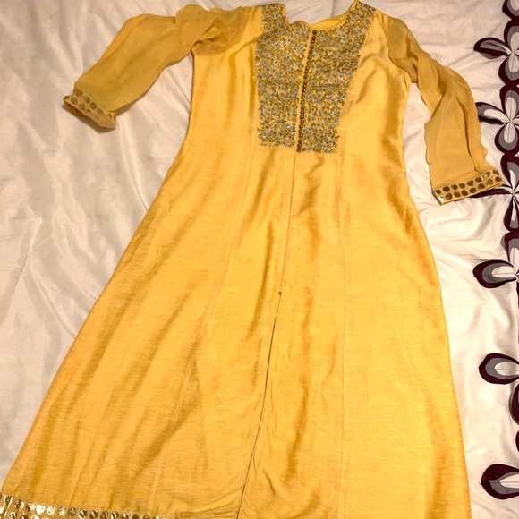 Dresses | Yellow Pajama Suit With Elegant Gold Embroidery | Poshmark